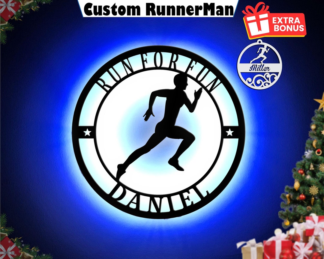 Personalized Runner Man LED Sign, Metal Wall Art Decor, Neon Running ...