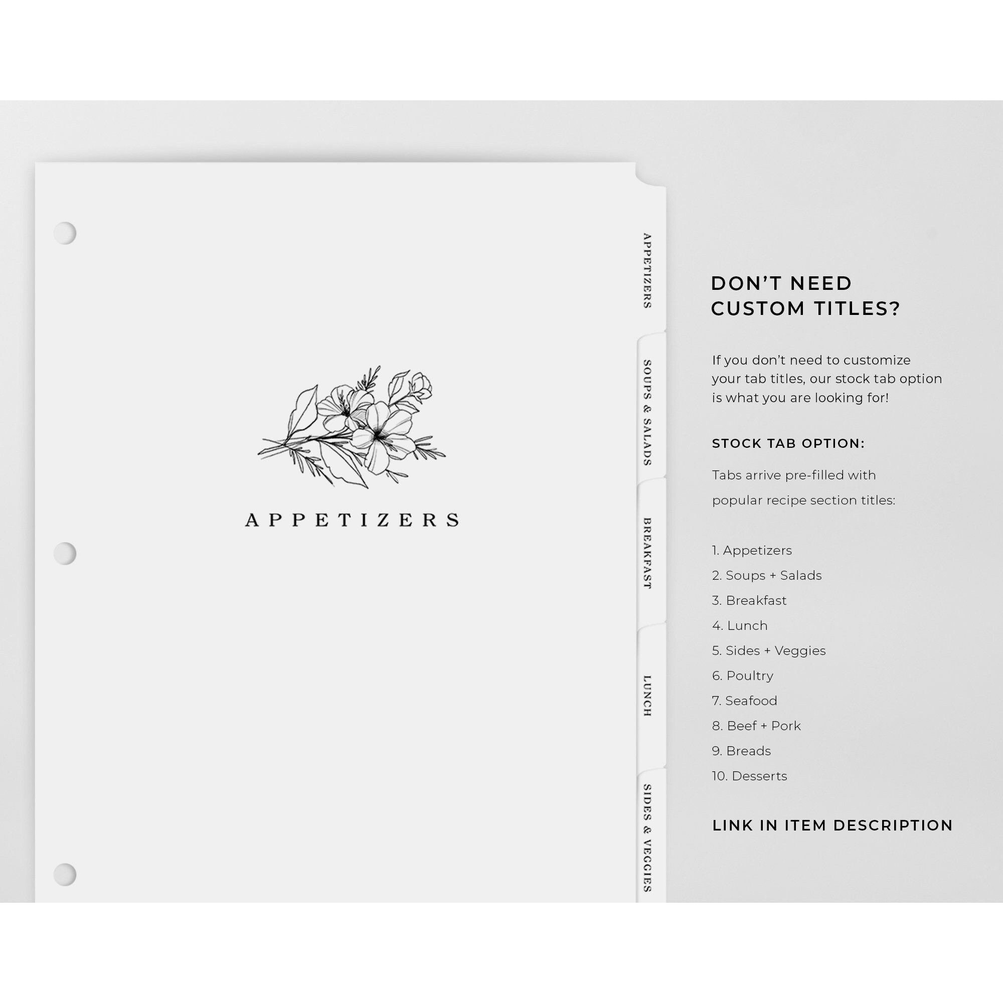 Custom Binder Divider Tabs, Custom Tabs, Recipe Binder Tabs, 10 Index ...