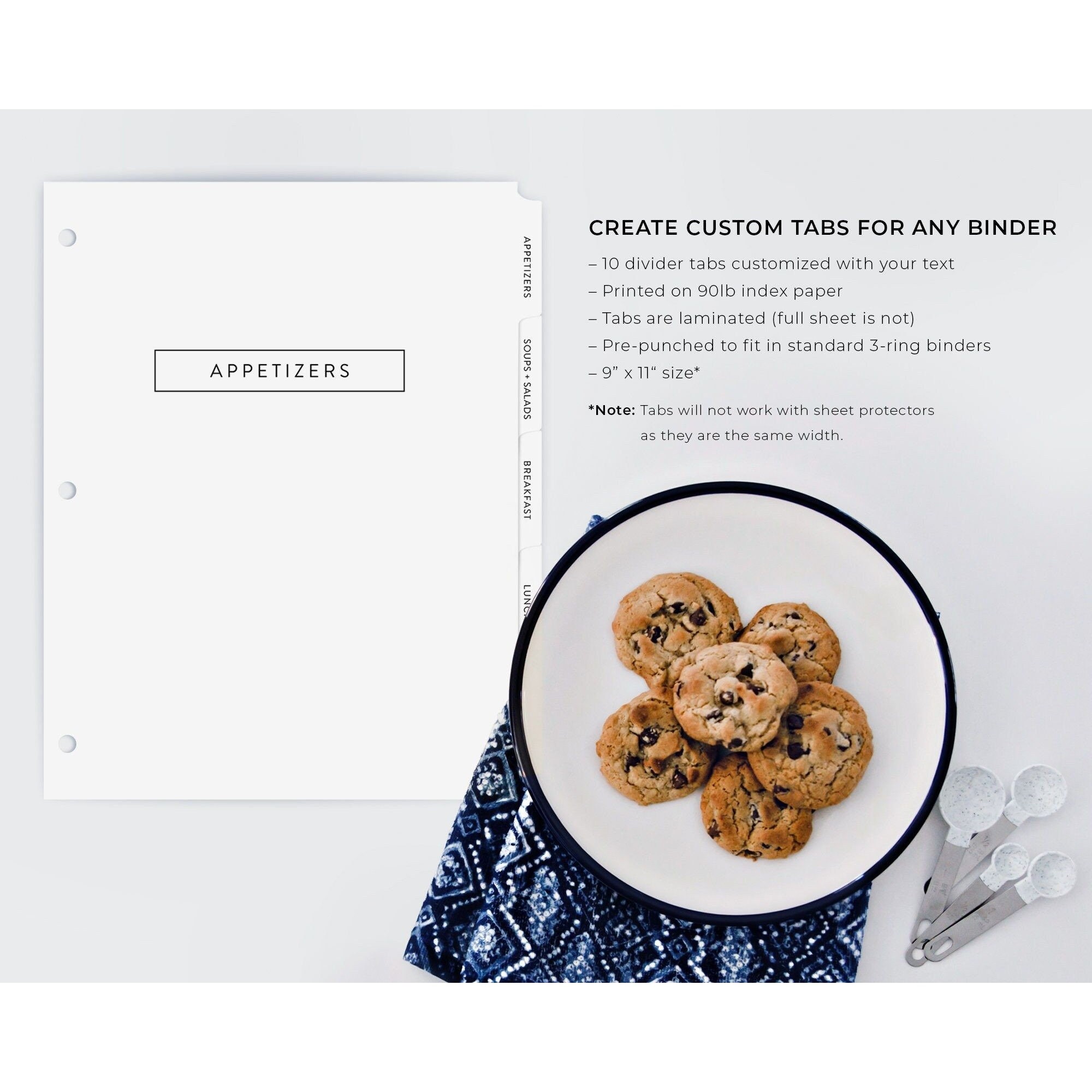Custom Binder Divider Tabs, Custom Tabs, Recipe Binder Tabs, 10 Index ...