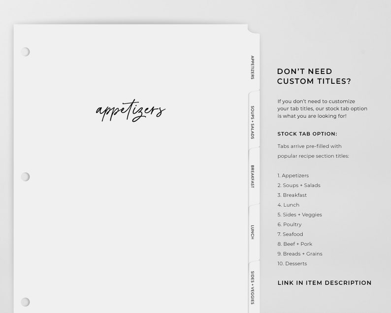 Custom Binder Divider Tabs, Custom Tabs, Recipe Binder Tabs, 10 Index ...