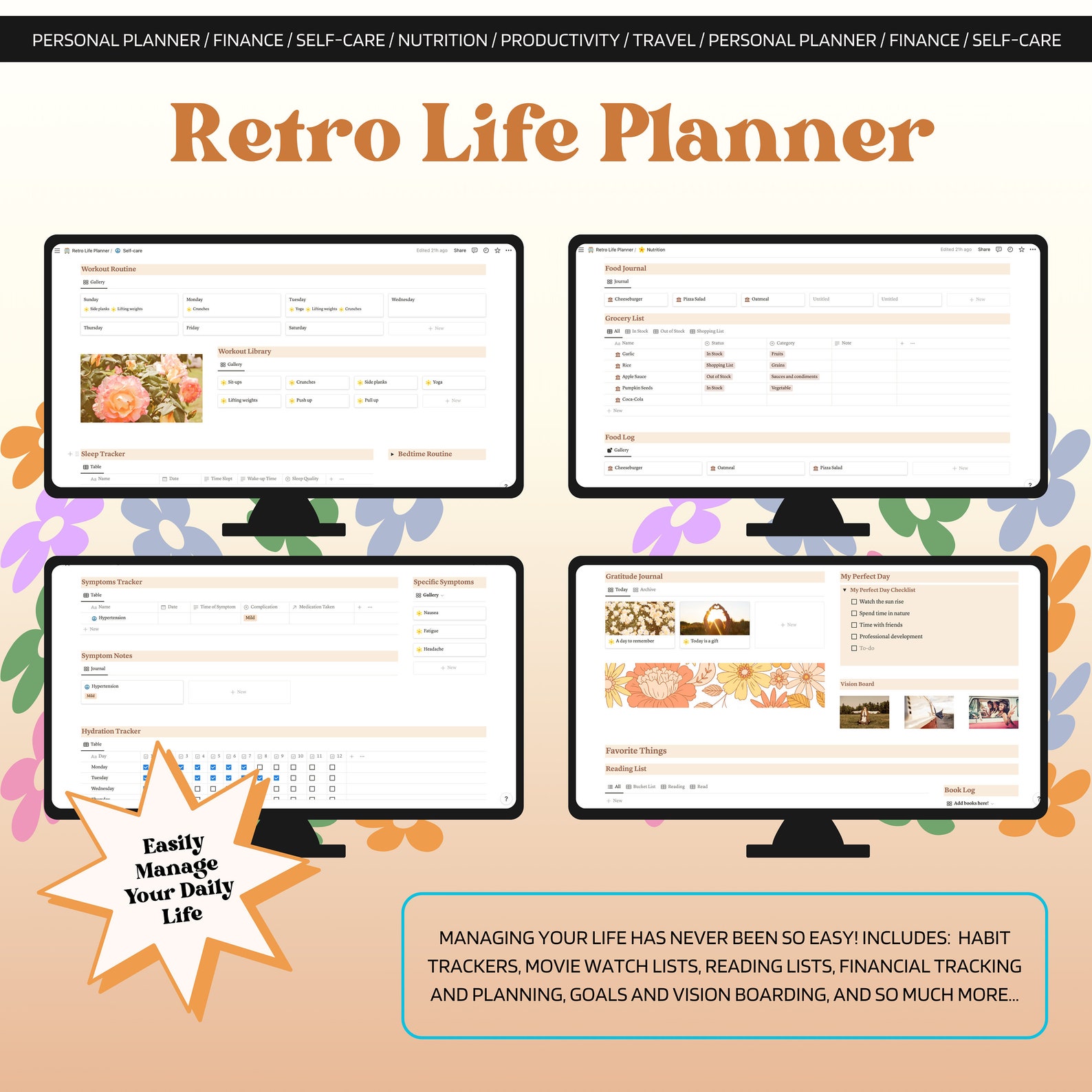 2023 and 2024 Retro Notion All in One Life Planner Template, ADHD ...