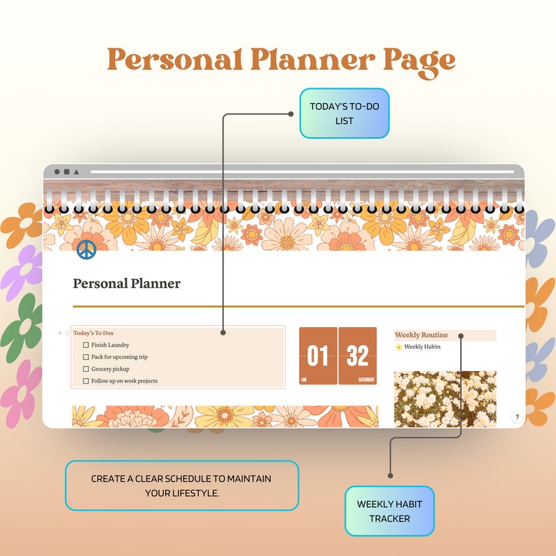 2023 and 2024 Retro Notion All in One Life Planner Template, ADHD ...