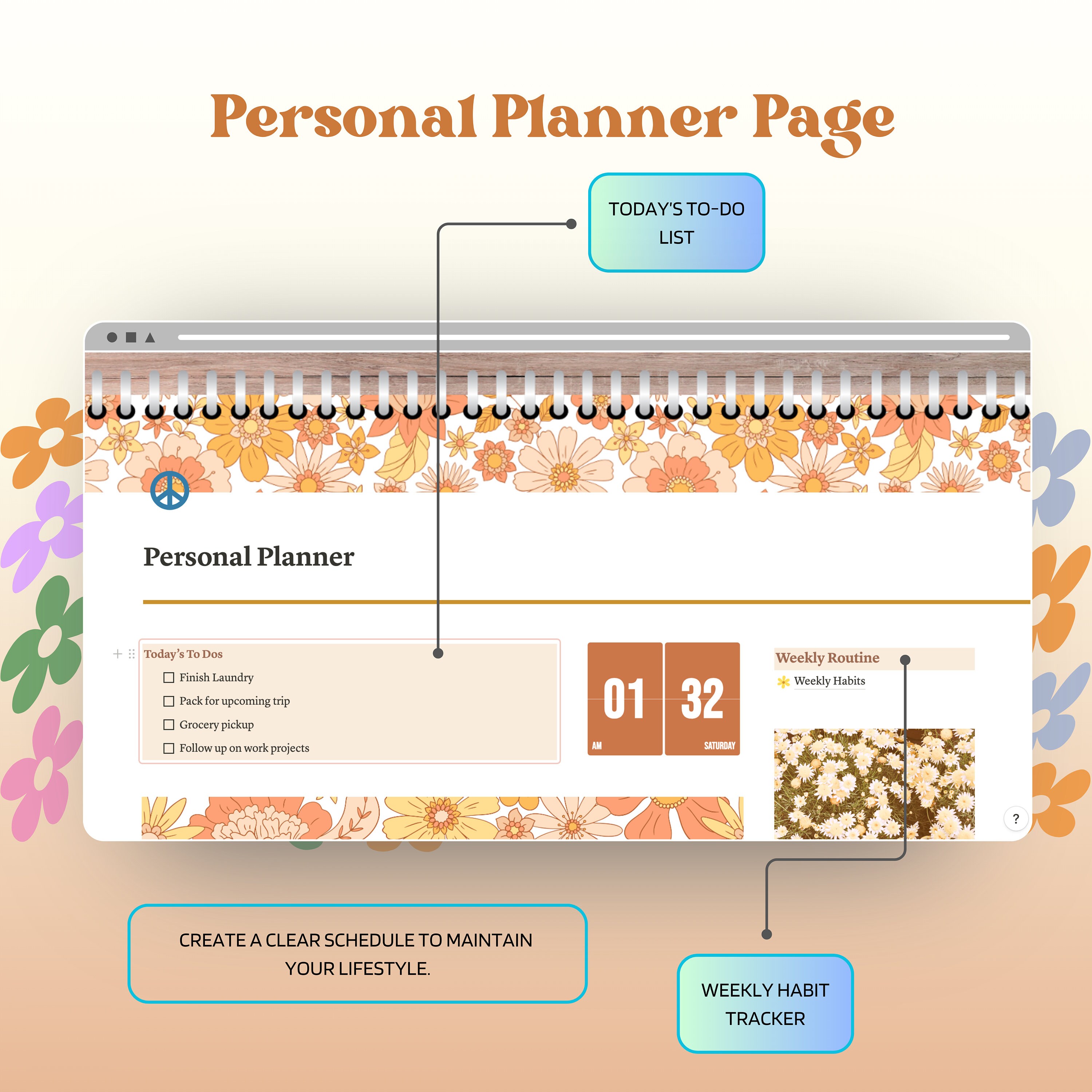 2023 and 2024 Retro Notion All in One Life Planner Template, ADHD ...