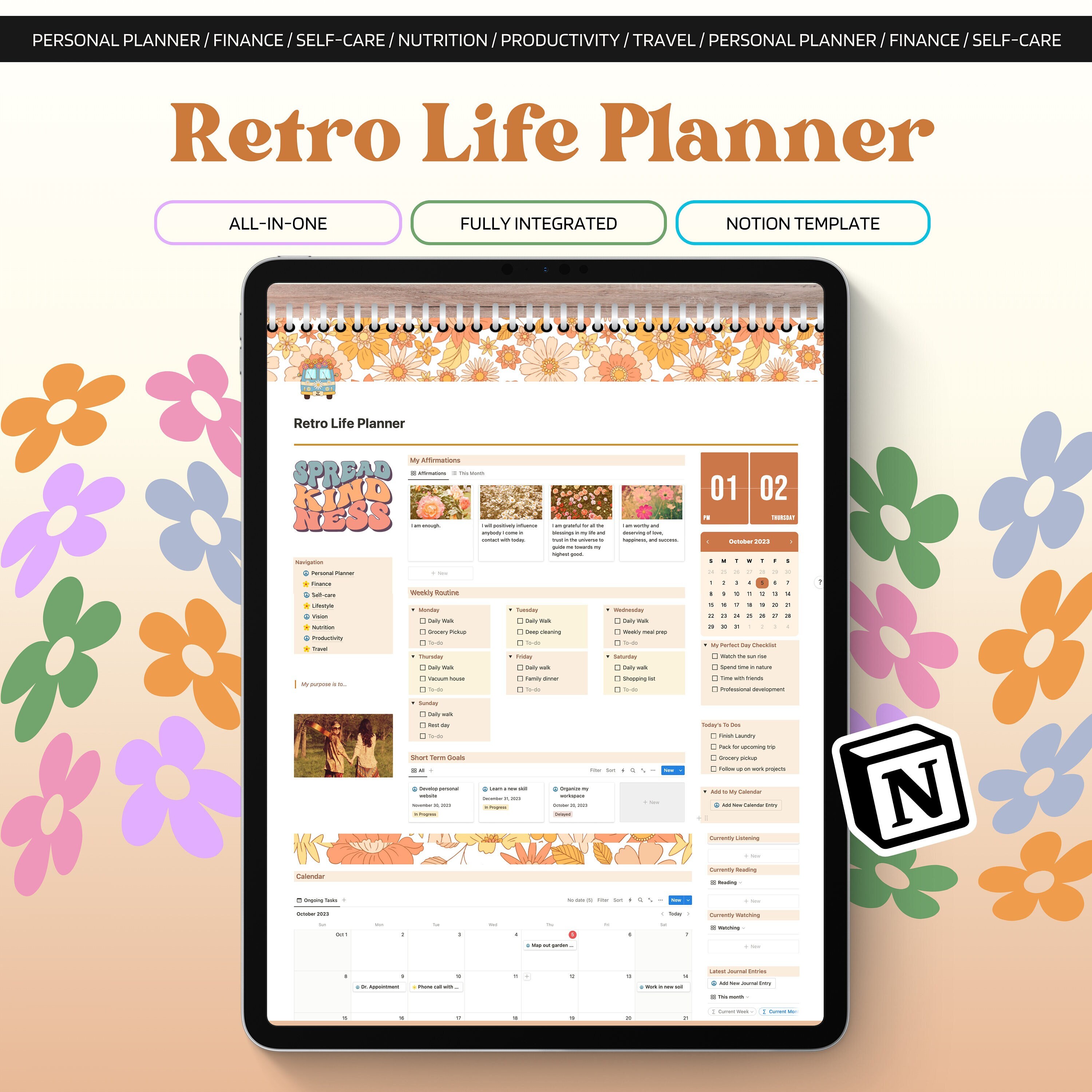 2023 and 2024 Retro Notion All in One Life Planner Template, ADHD ...