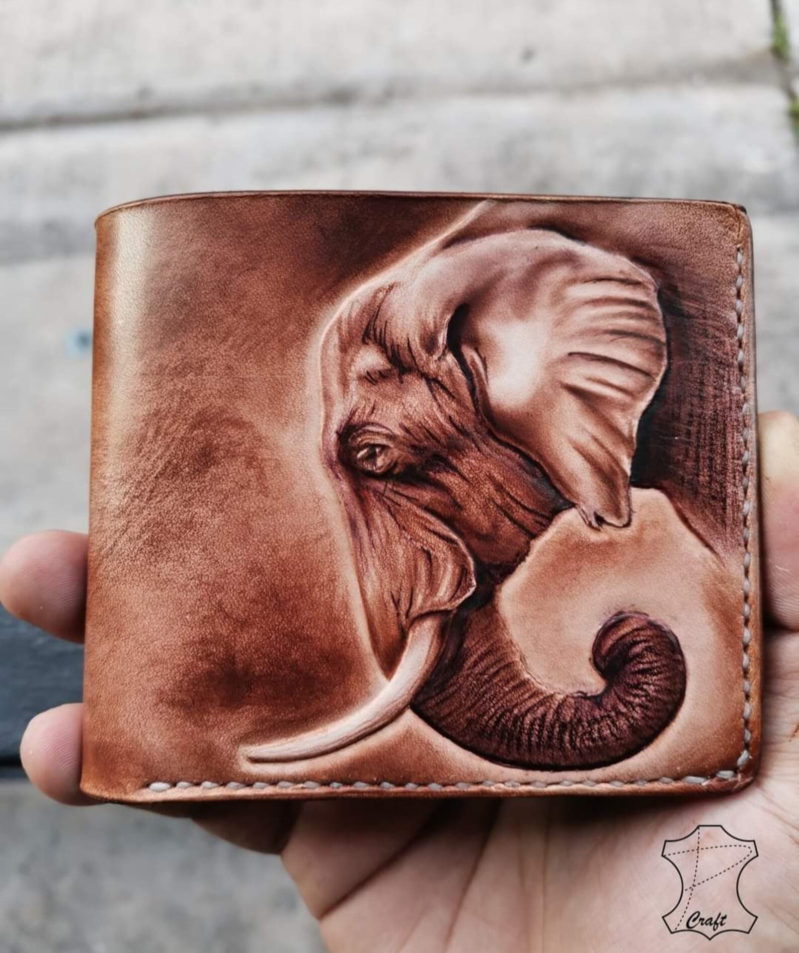 Leather Bifold Wallet Handmade,genuine Leather,elephant Stamped.carving ...