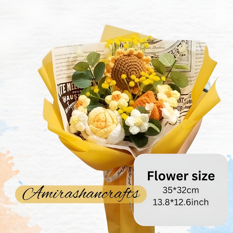 Hand Woven Flower Crochet Flowers Bouquet Knitted Flower Bouquet ...