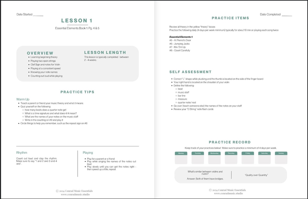 Essential Elements & All for Strings Lesson Plan for Violin - Etsy