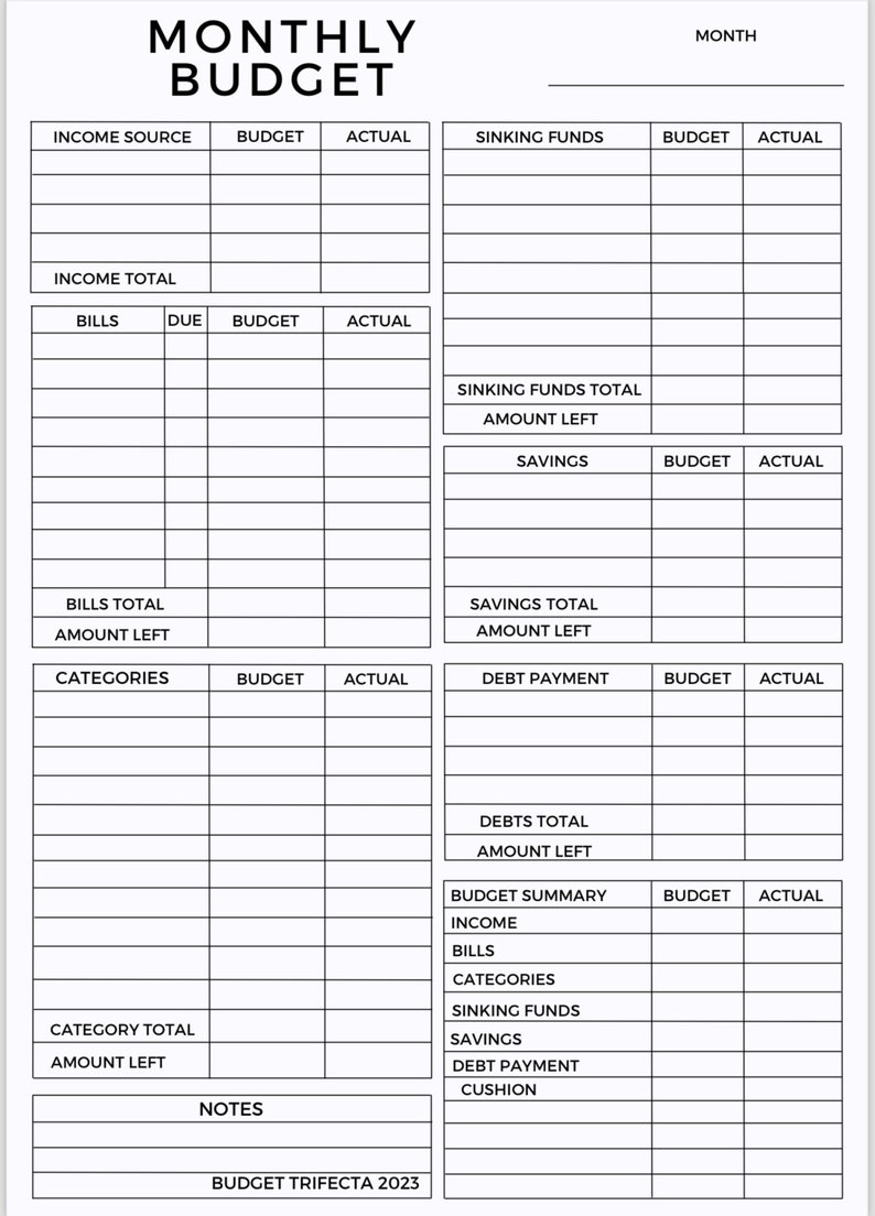 Monthly Budget Sheet - Etsy
