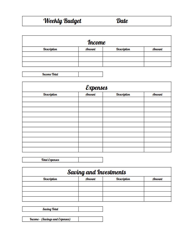 Simple Weekly/monthly Budget Sheet - Etsy