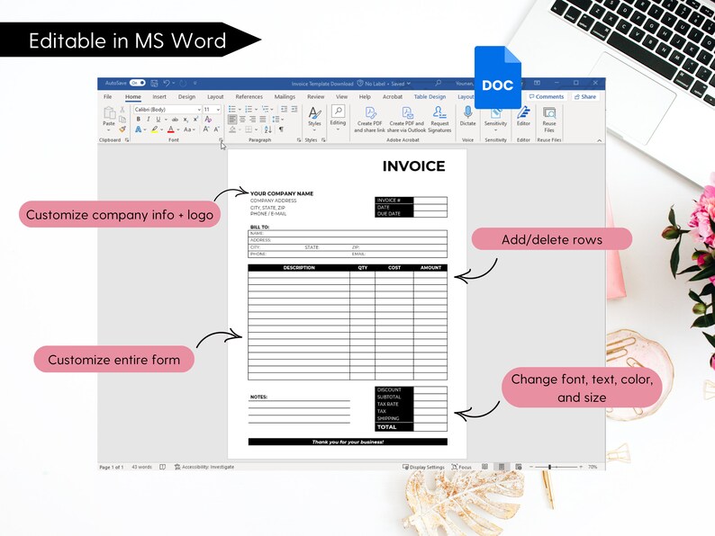 Invoice Template Download in Adobe PDF, Word, Google Sheets and Excel ...
