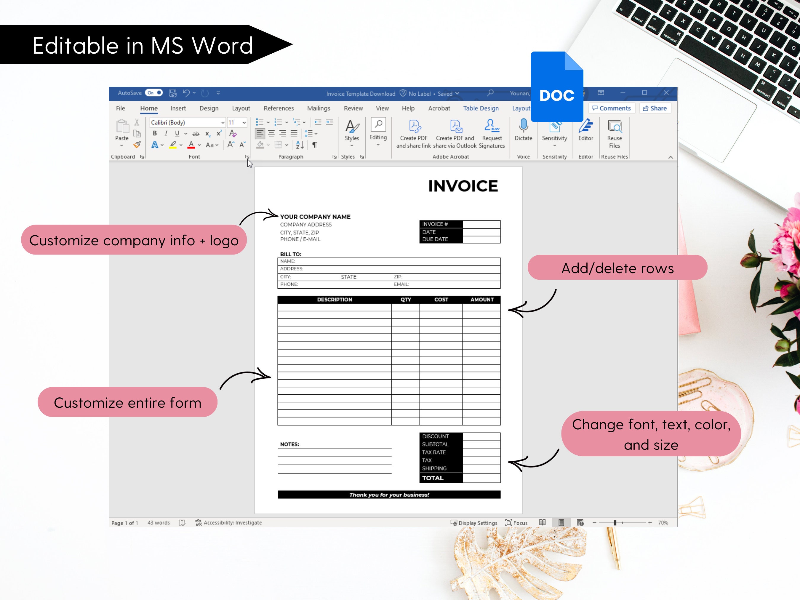 Invoice Template Download in Adobe PDF, Word, Google Sheets and Excel ...