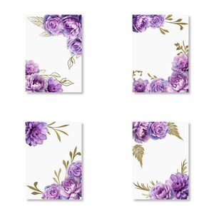 DIY 5x7" Light Violet Flowers (peony Dahlia Carnation) & Gold Leaves ...