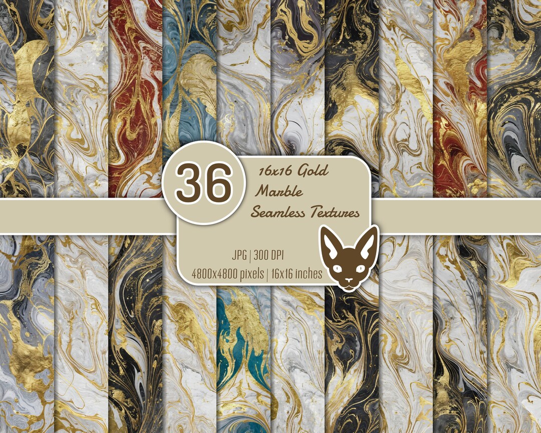 16x16" - Gold Marble Textures | Seamless | Printable Digital Papers ...