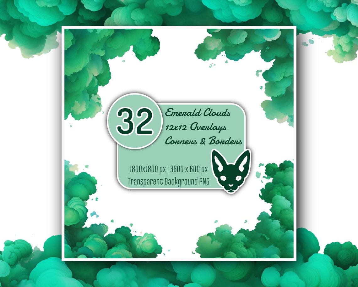 Emerald Green Cloud Overlays: Watercolor Corner & Border Clipart ...