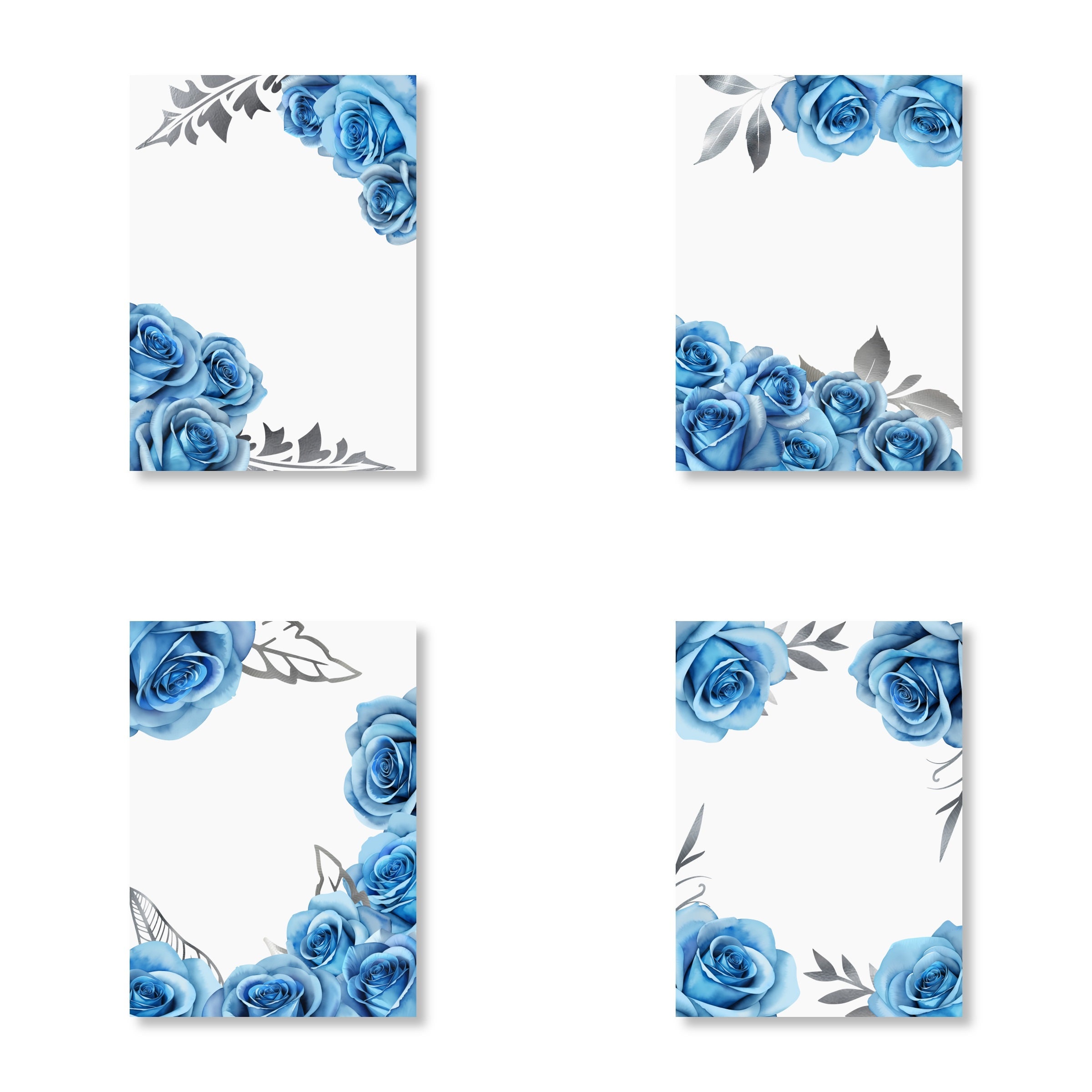 DIY 5x7" Baby Blue Rose & Silver Leaves Overlays Set | 32 Pngs ...