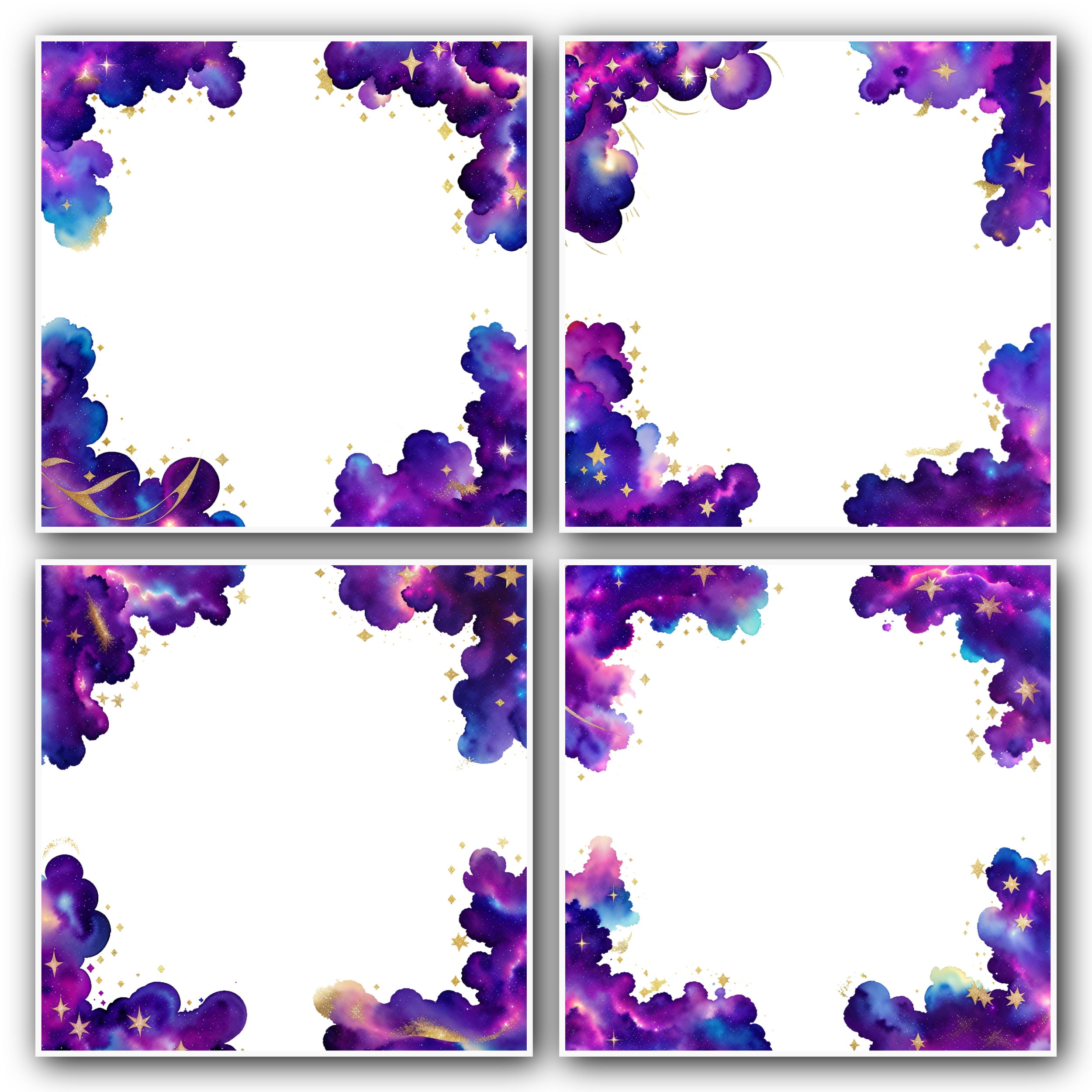 Watercolor Nebula Clipart: Golden Glitter Borders & Corners (digital ...