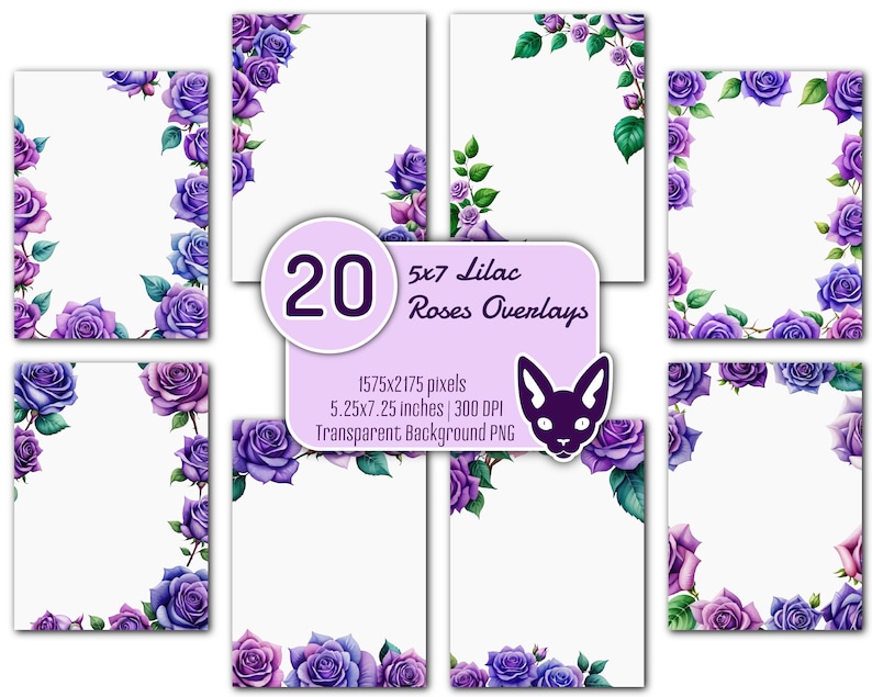 5x7" Lilac Rose Overlays Set | 20 Pngs | Transparent Background ...