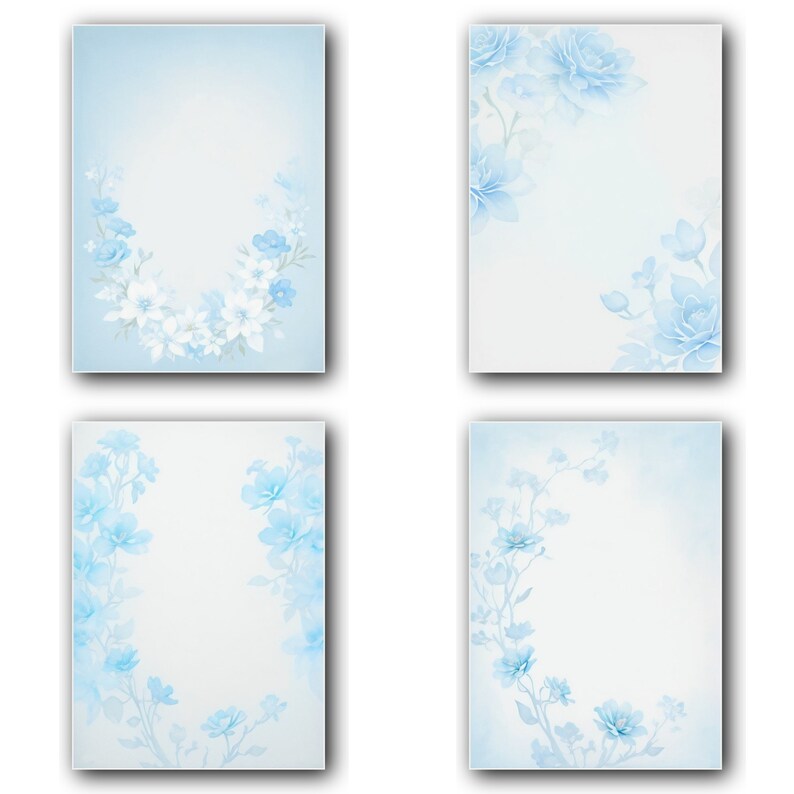 5x7 Backgrounds Baby Blue Watercolor Floral Pattern Digital Paper ...