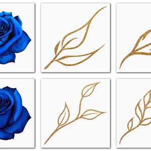DIY - 5x7" Royal Blue Roses & Gold Glitter Leaves Overlays Set | 40 ...