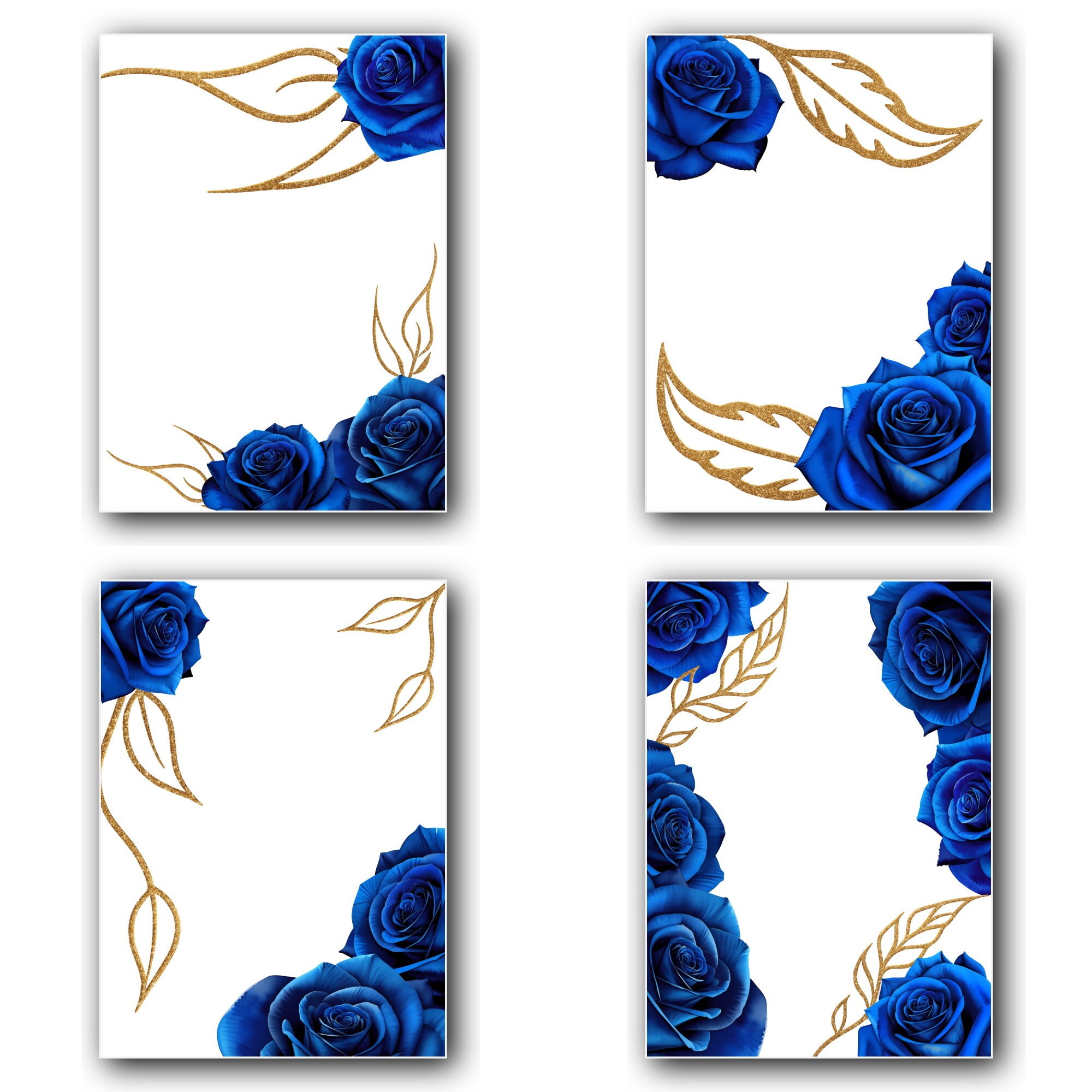 DIY - 5x7" Royal Blue Roses & Gold Glitter Leaves Overlays Set | 40 ...