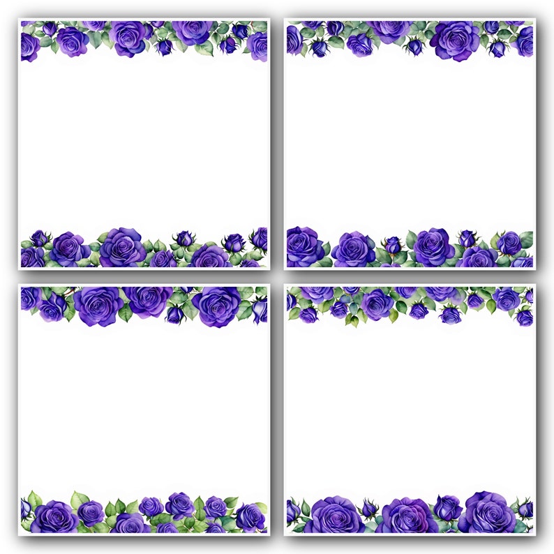 Watercolor Violet Rose Corner & Border Clipart (digital Download) - Etsy
