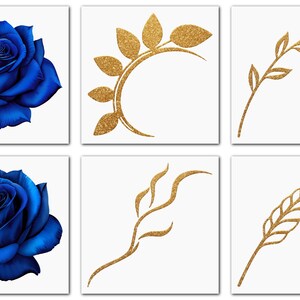 DIY - 5x7" Royal Blue Roses & Gold Glitter Leaves Overlays Set | 40 ...