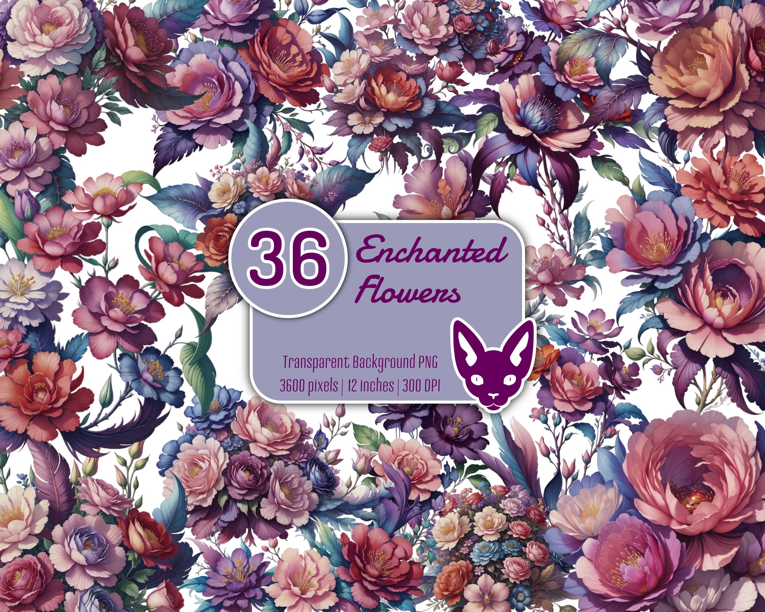 Enchanted Flowers in Watercolor | PNG With Transparent Background ...