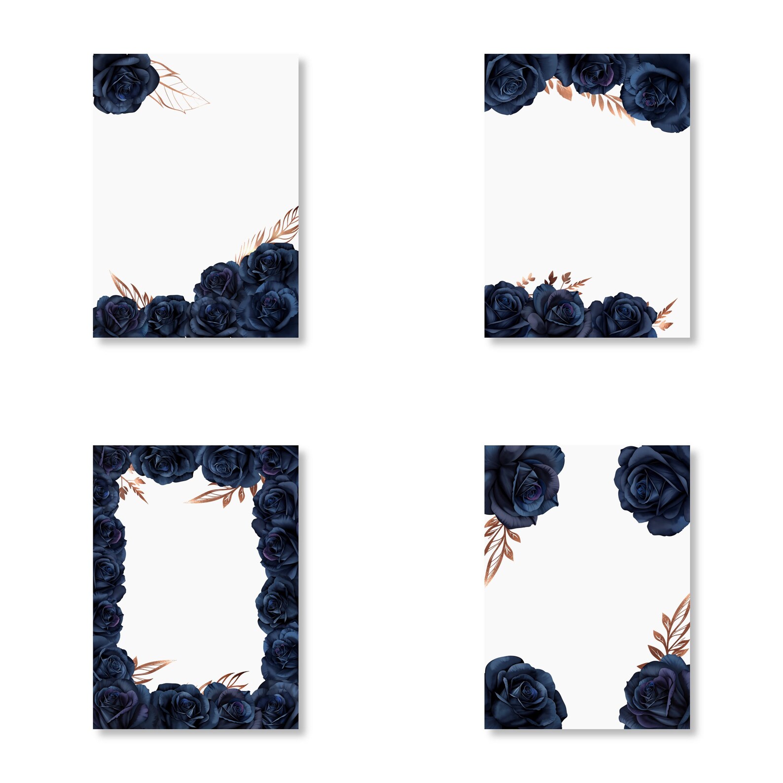 DIY 5x7 Navy Rose & Copper Leaves Overlays Set 32 Pngs Transparent ...
