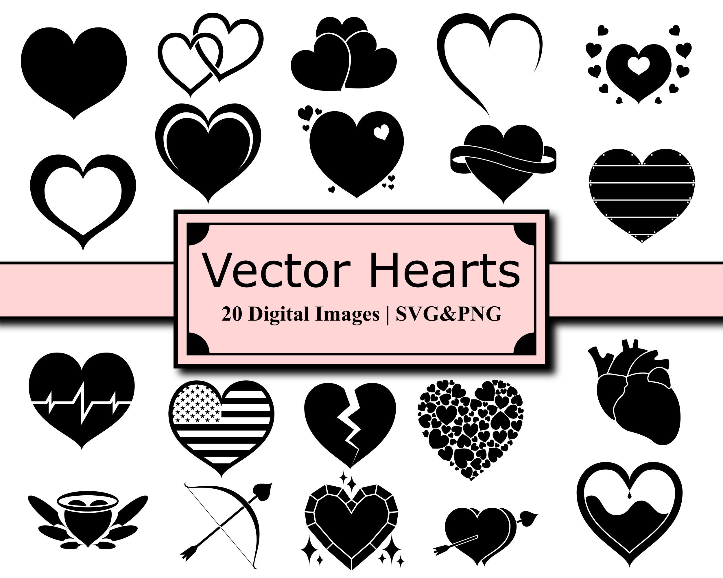 Vector Hearts Set of 20 SVG and 20 PNG Files Instant Download Simple ...