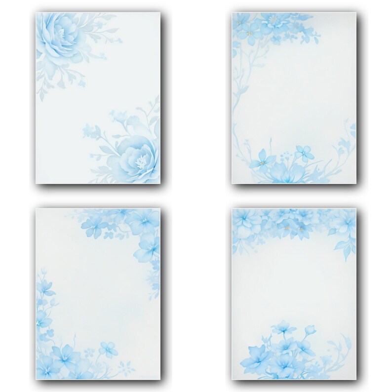 5x7 Backgrounds Baby Blue Watercolor Floral Pattern Digital Paper ...