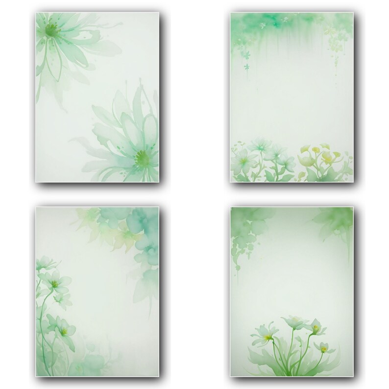 5x7 Backgrounds Sap Green Watercolor Floral Pattern Digital Paper ...
