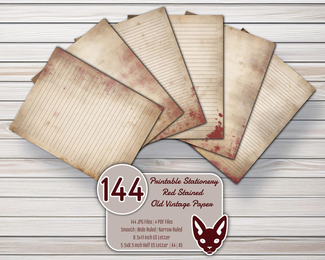 Red Stained Vintage Paper: Printable Stationery Set (144 Jpgs, 4 Pdfs ...