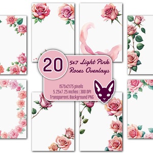 5x7" Light Pink Rose Overlays Set | 20 Pngs | Transparent Background ...