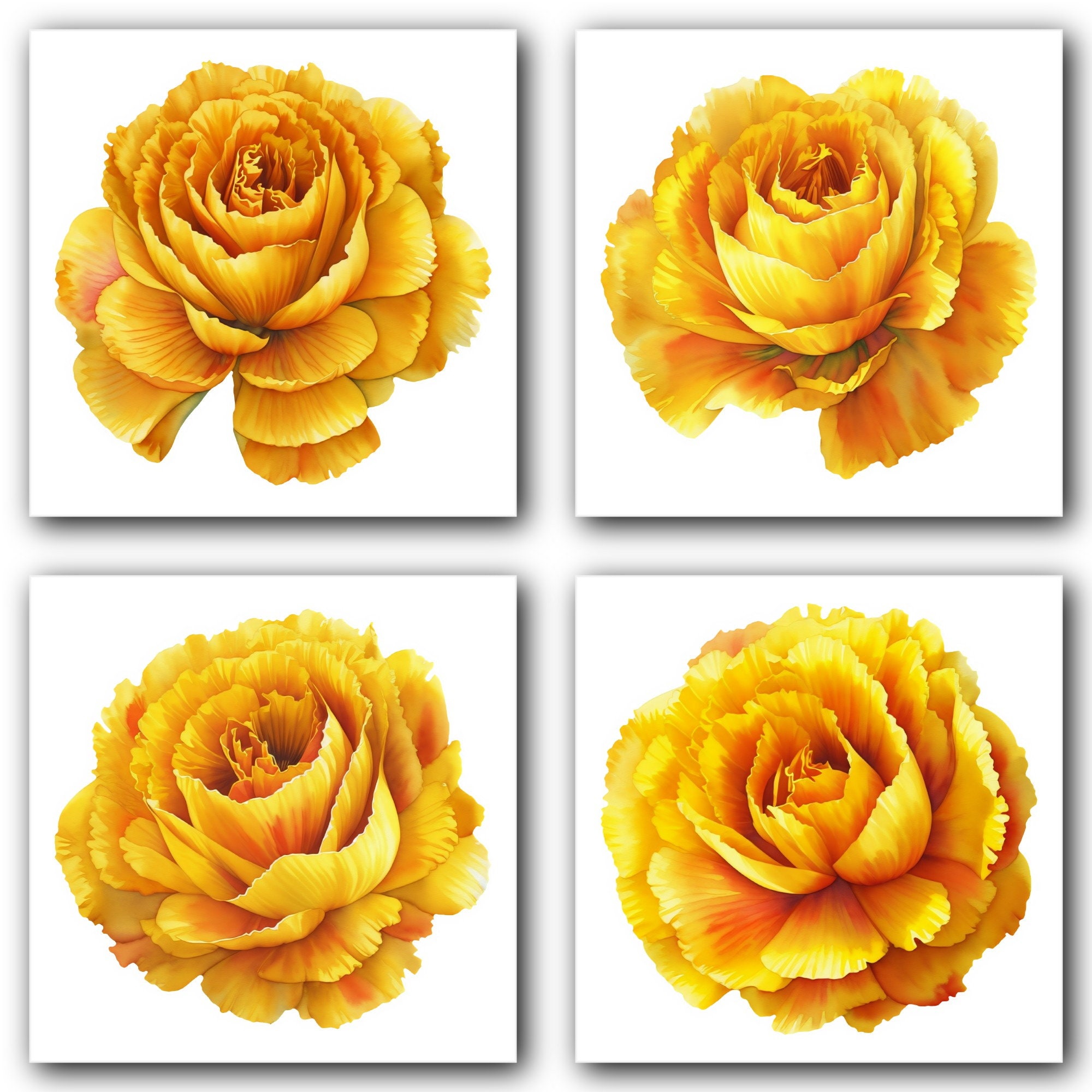 DIY 5x7" Yellow Flowers (peony Dahlia Carnation) & Copper Leaves ...