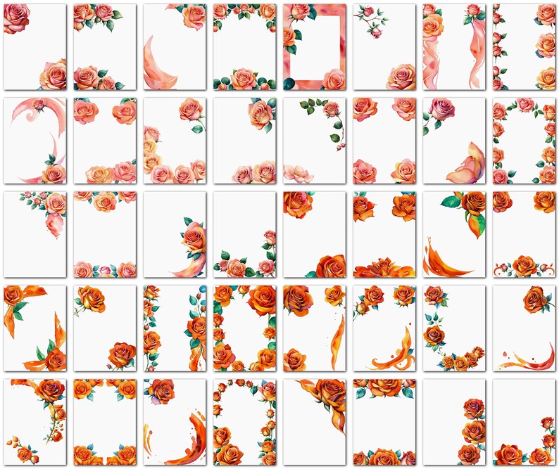 5x7" Multicolor Watercolor Roses Overlays Bundle | 360 Pngs ...