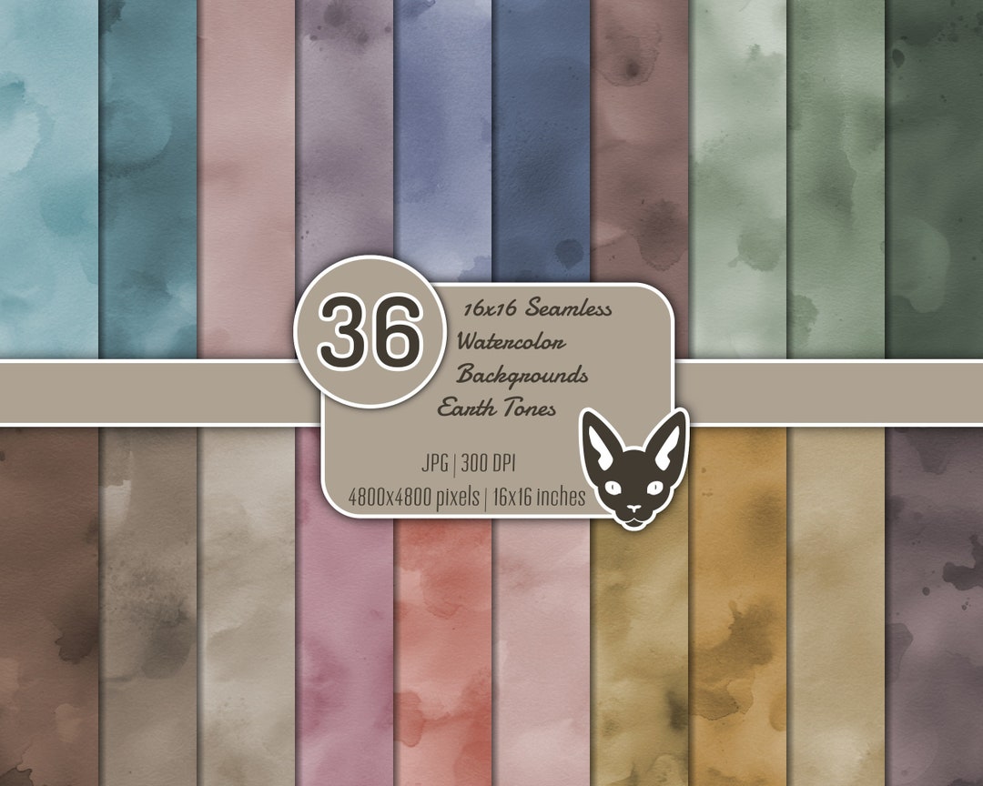 16x16" - Watercolor Backgrounds - Earth Tones | Seamless | 36 Jpgs ...