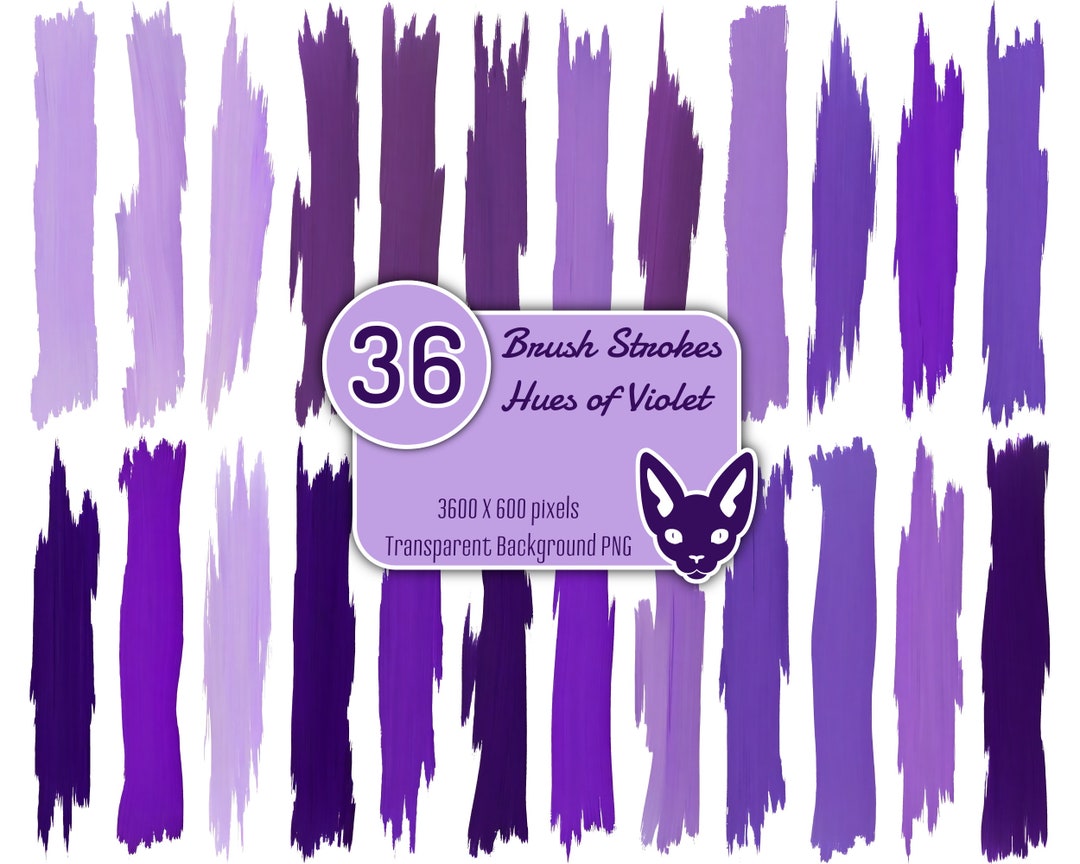 Violet Paint Brush Strokes Clip Art: 36 PNG Smudges (instant Download ...