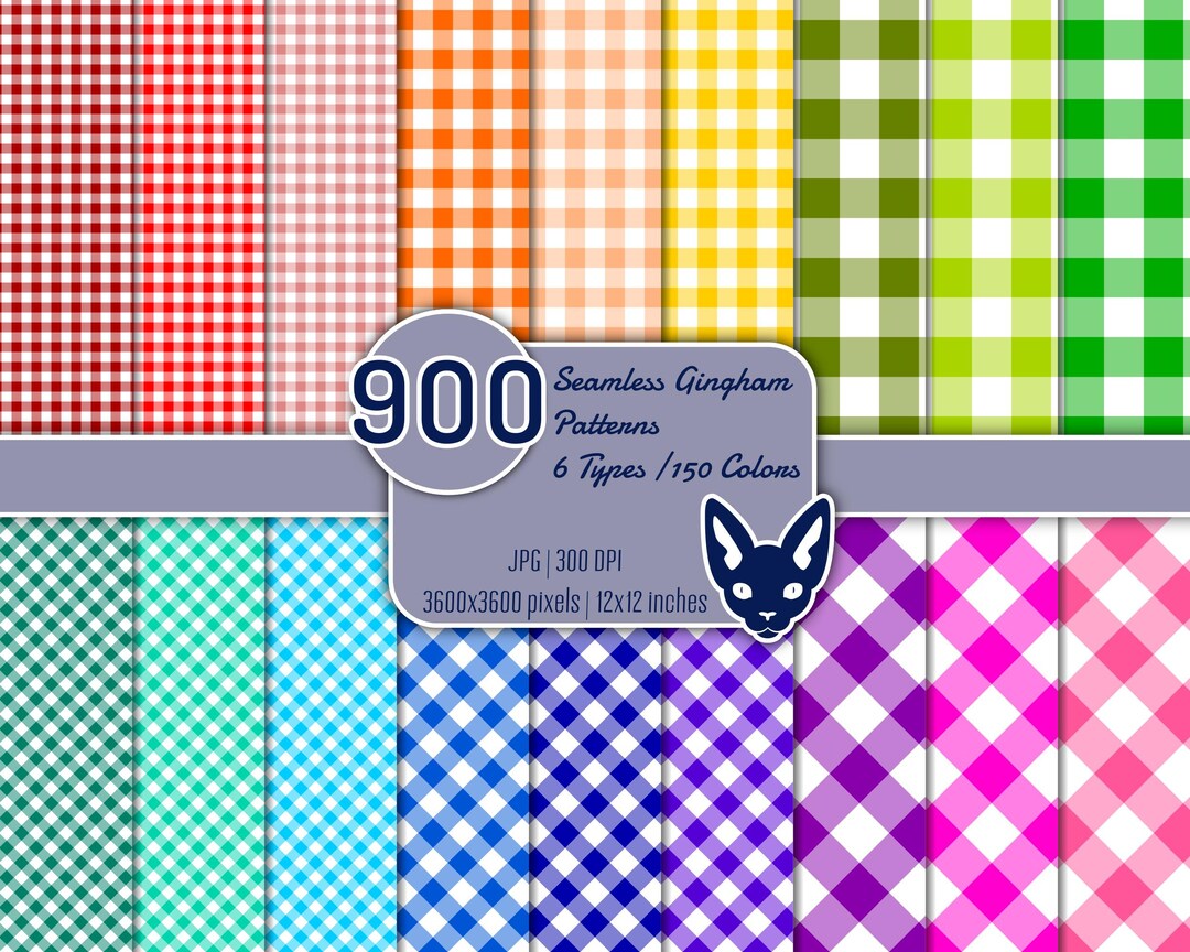 12x12" - Seamless Gingham Patterns - 150 Colors - 6 Variants | Straight ...