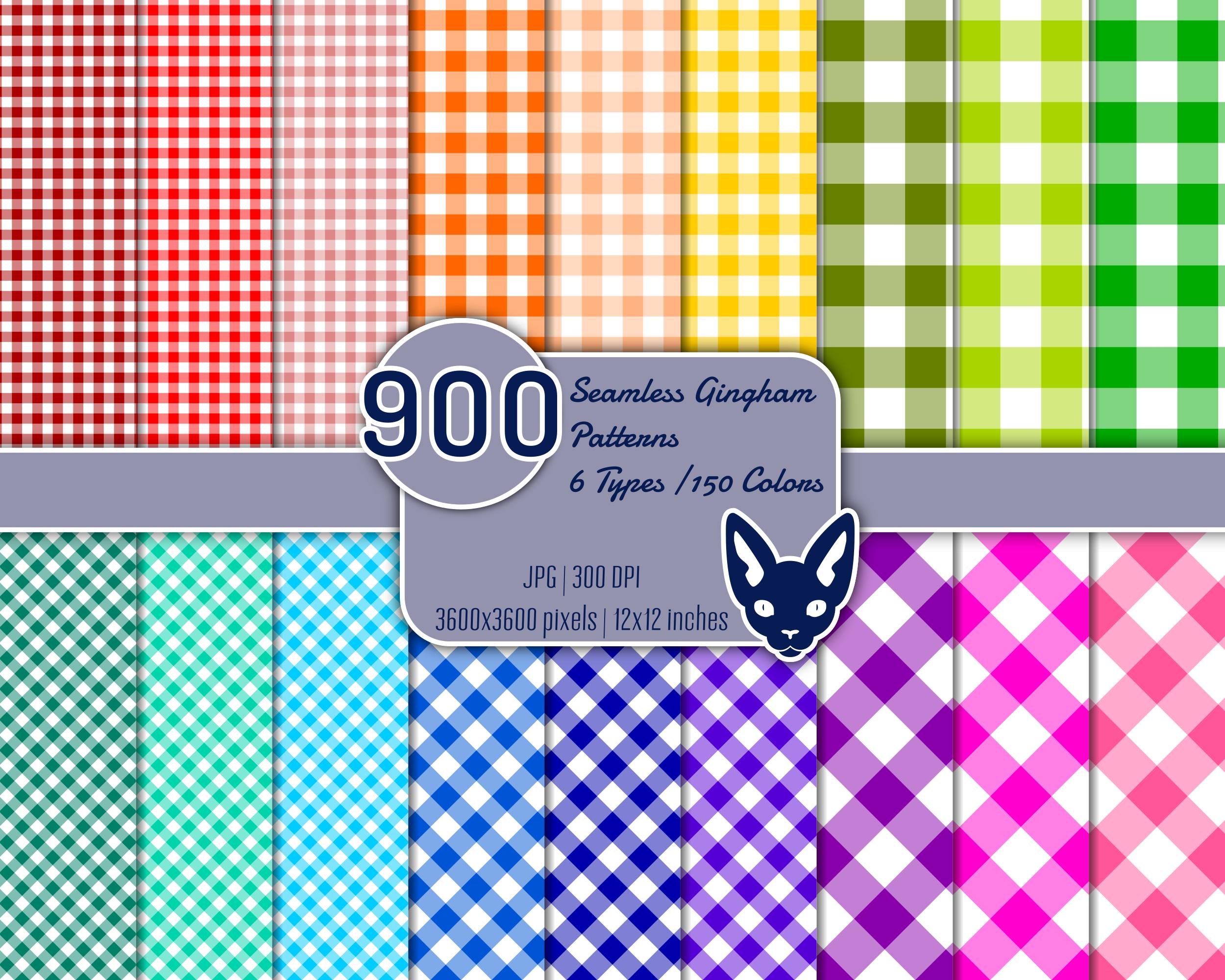 12x12" - Seamless Gingham Patterns - 150 Colors - 6 Variants | Straight ...