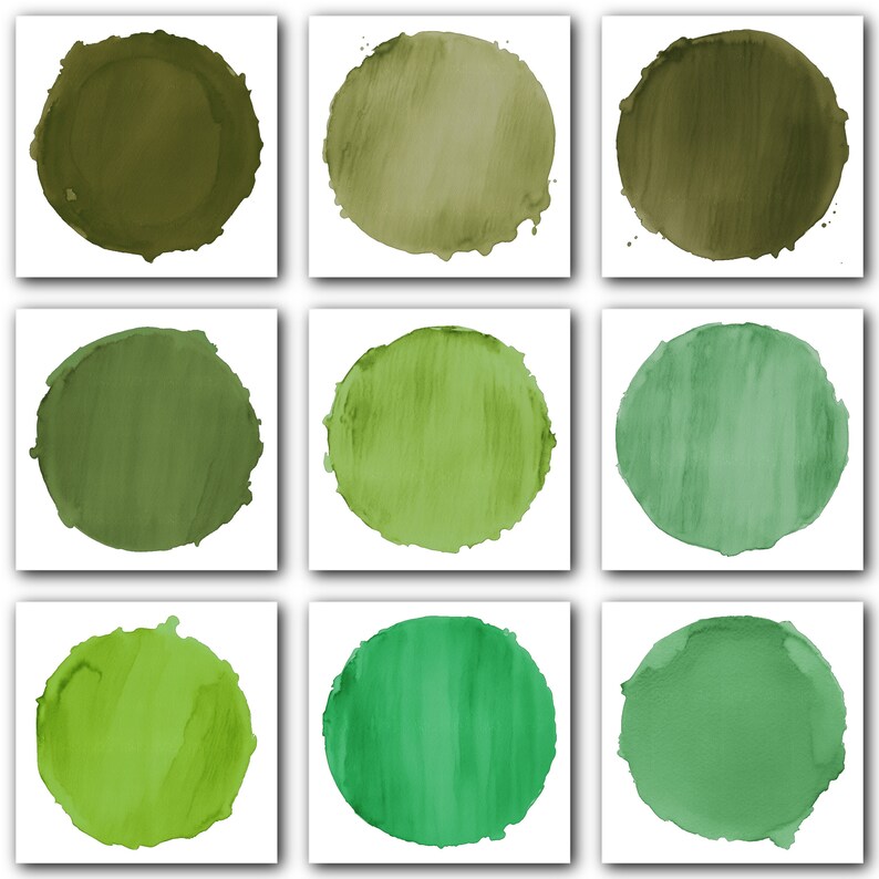 Watercolor Circles - Hues of Green | 36 Pngs Clip Art Set | Transparent ...