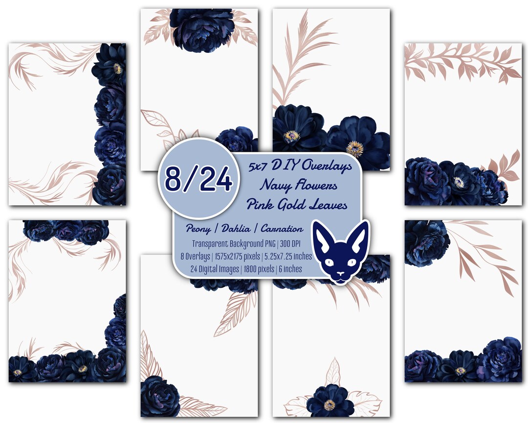 Navy Floral Overlays: Pink Gold Leaves, 5x7 Invitations (digital ...