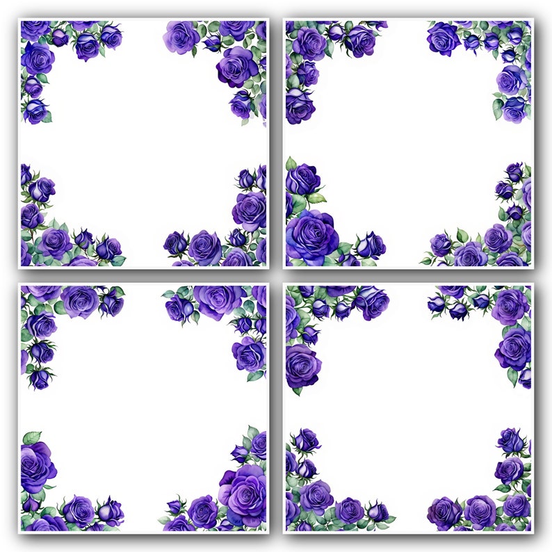 Watercolor Violet Rose Corner & Border Clipart (digital Download) - Etsy