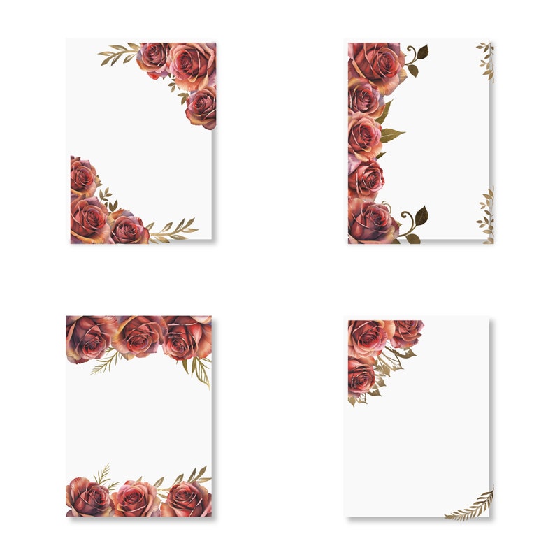 DIY - 5x7" Dusty Red Rose & Gold Leaves Overlays Set | 32 Pngs ...