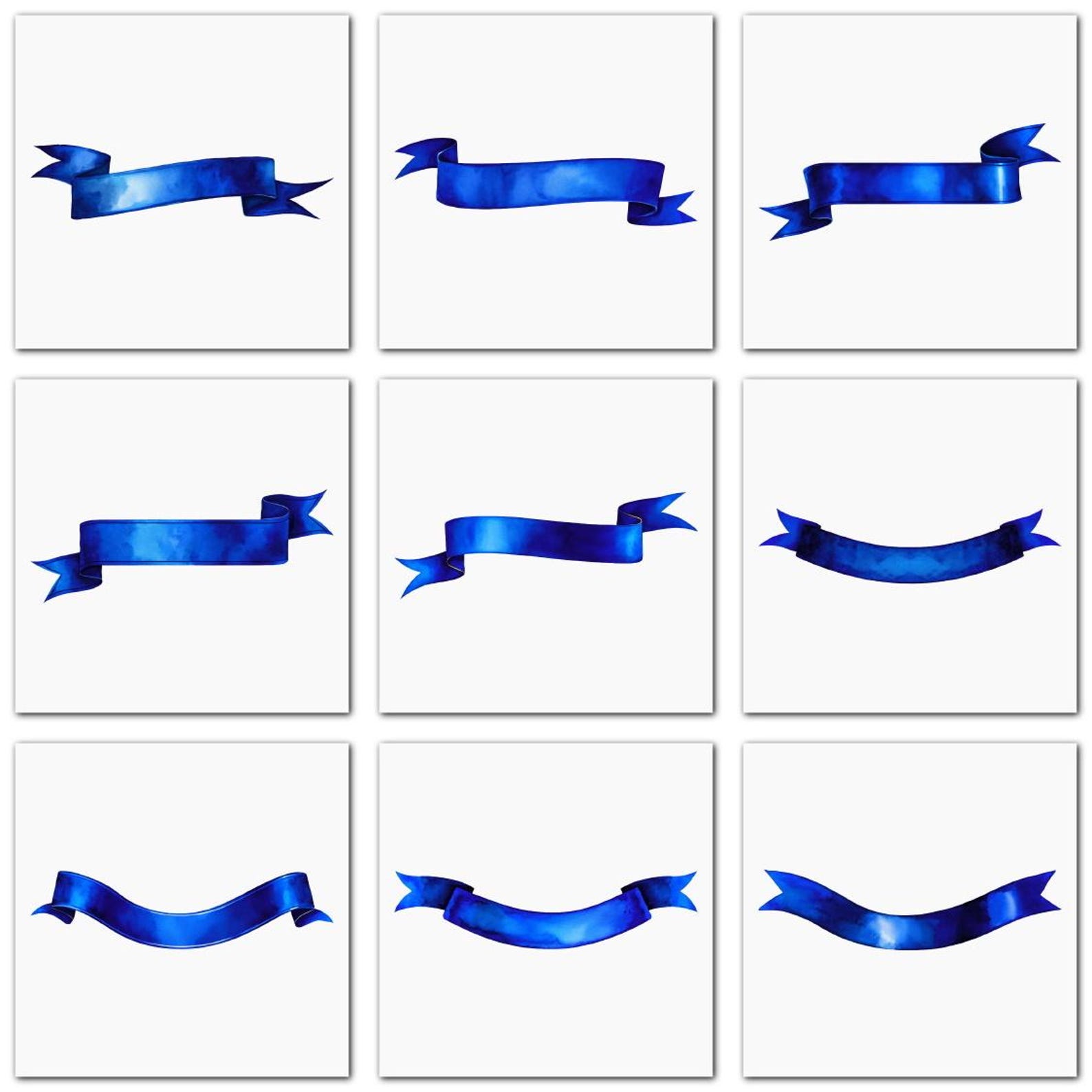Royal Blue Banners in Watercolor Style | Set of 36 PNG Files ...