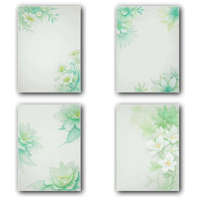 5x7 Backgrounds Sap Green Watercolor Floral Pattern Digital Paper ...