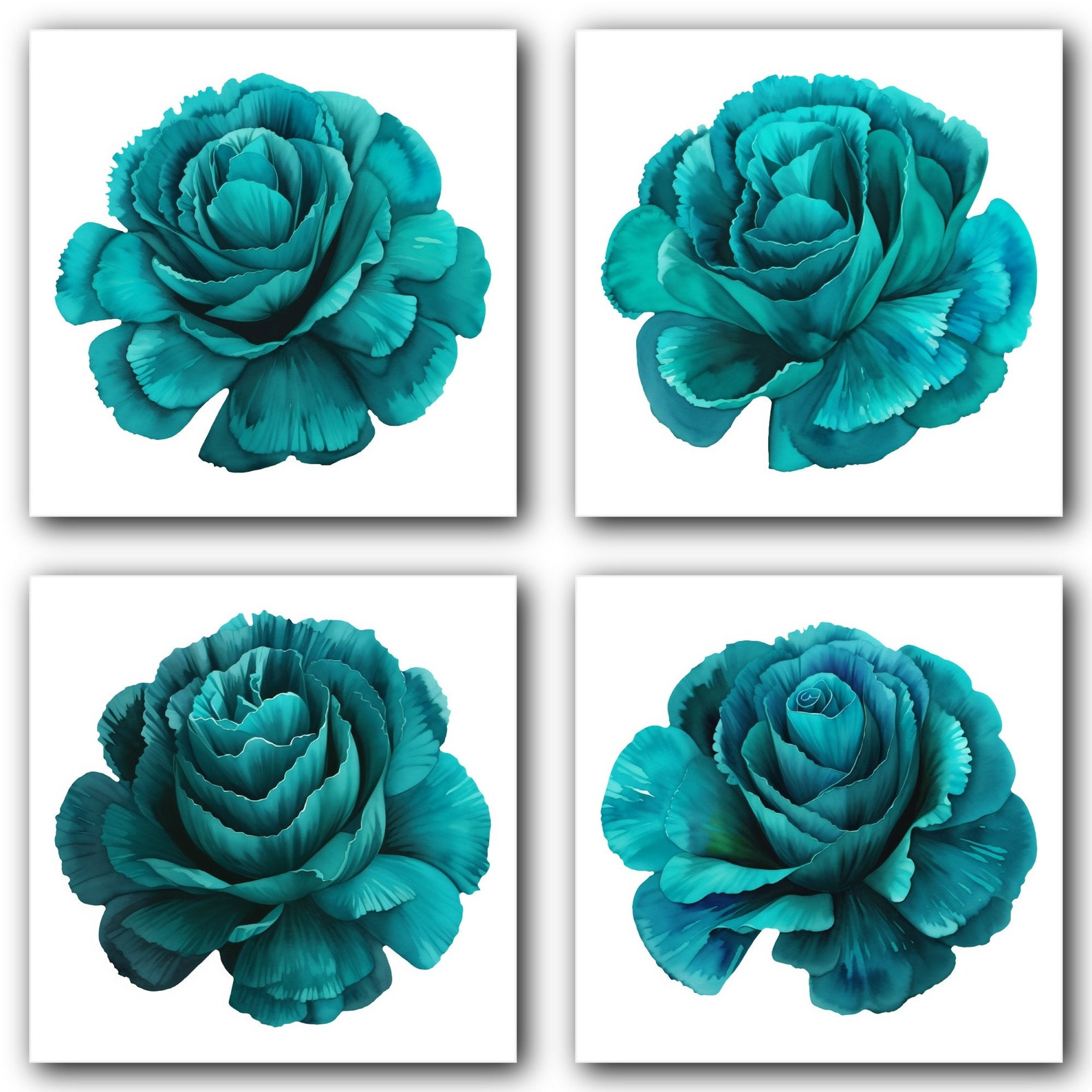 Teal Watercolor Flower & Gold Leaf Overlays: 5x7 Invitation Clipart ...