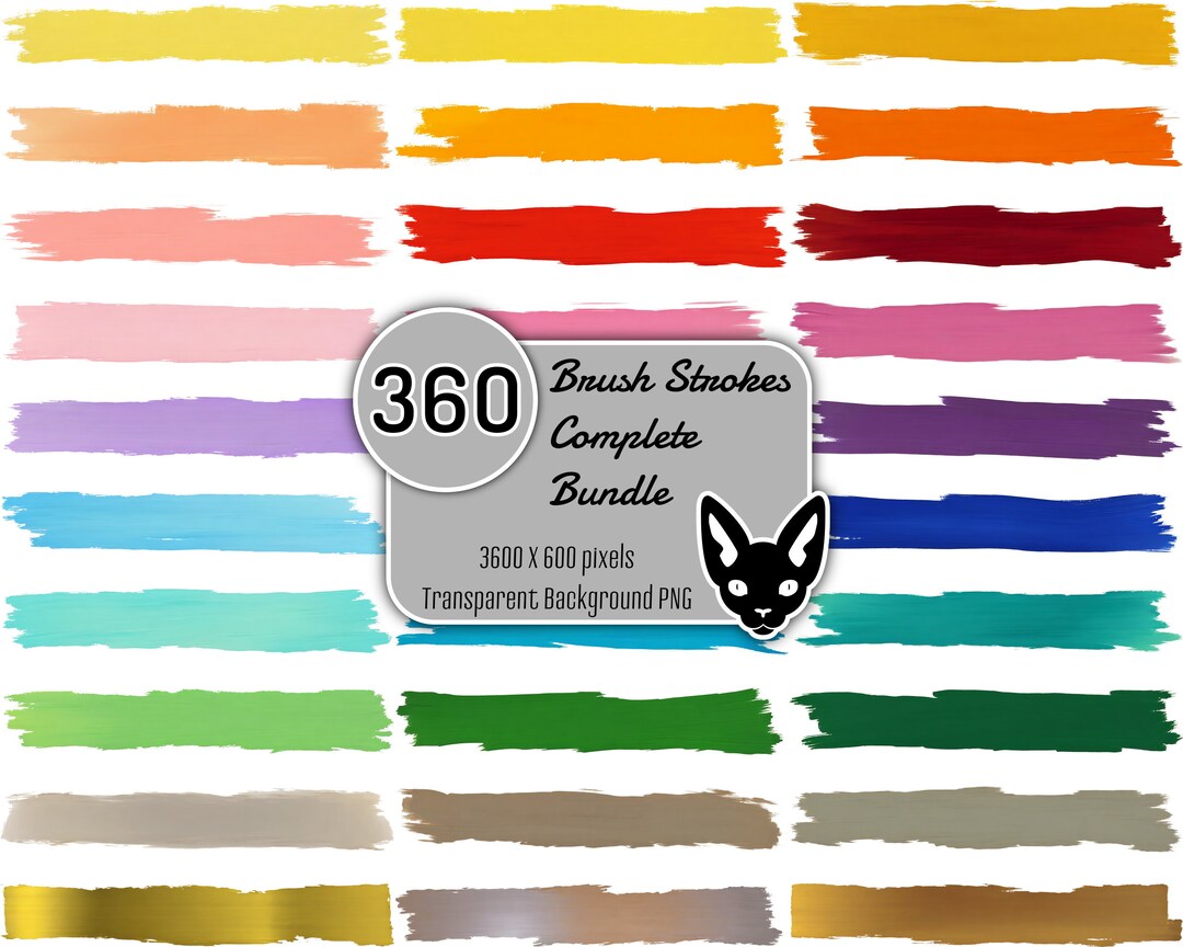 Paint Brush Strokes | Complete Bundle | Set of 360 PNG Clip Art Files ...