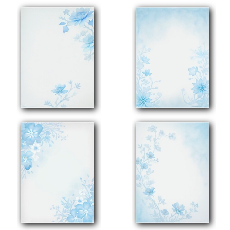 5x7 Backgrounds Baby Blue Watercolor Floral Pattern Digital Paper ...