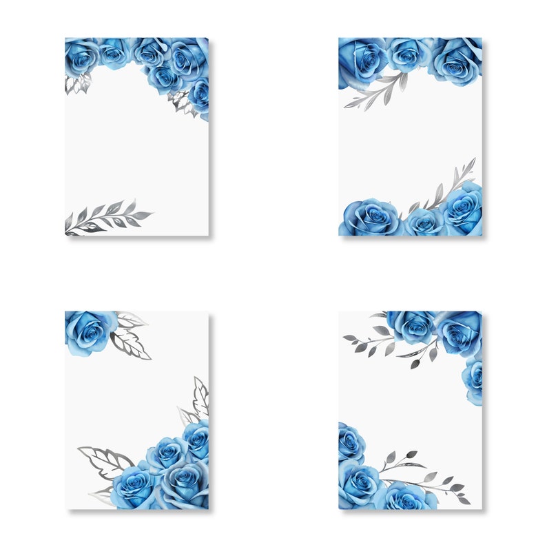 DIY 5x7" Baby Blue Rose & Silver Leaves Overlays Set | 32 Pngs ...