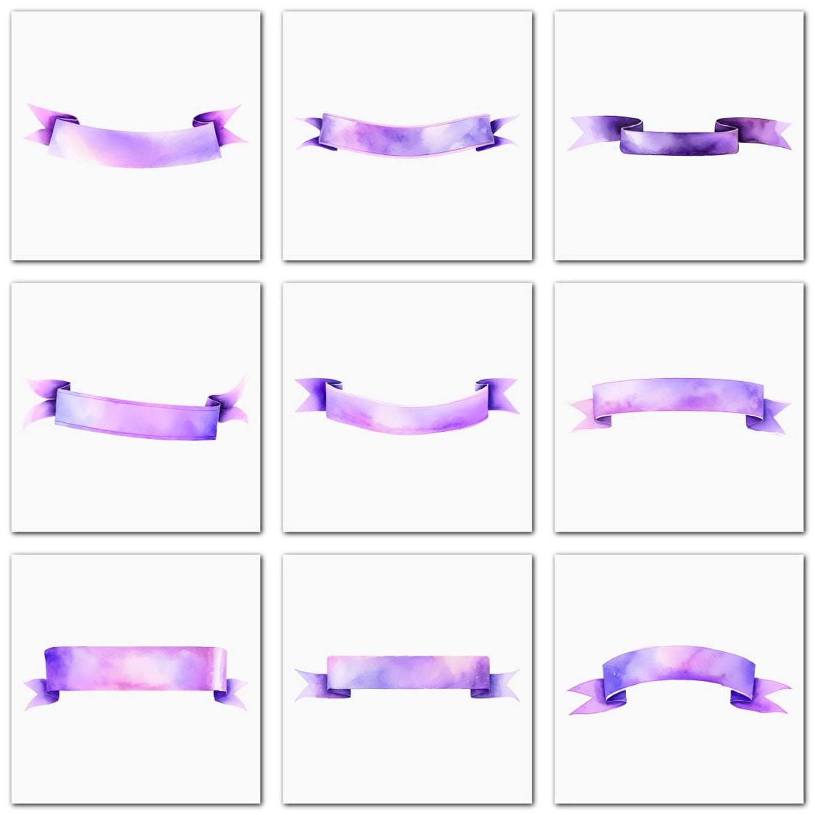 Lilac Banners in Watercolor Style | Set of 36 PNG Files | Transparent ...